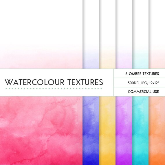 Rainbow Ombre Watercolor Digital Papers Commercial Use | Etsy