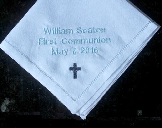 First Communion Gift, Boy Communion Memento, Embroidered Handkerchief ...