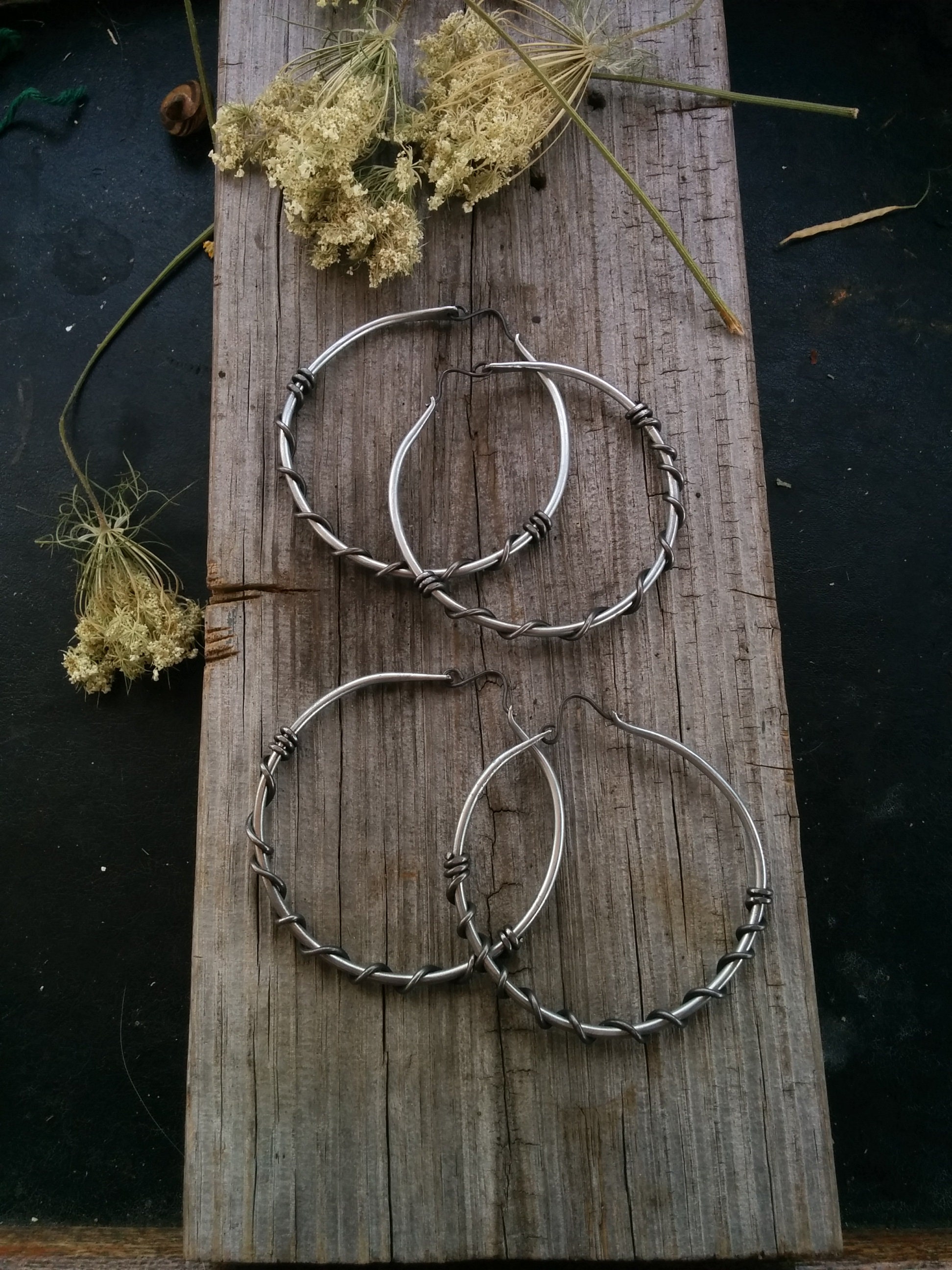 Black Metal Wire Wrap Hoop Earrings