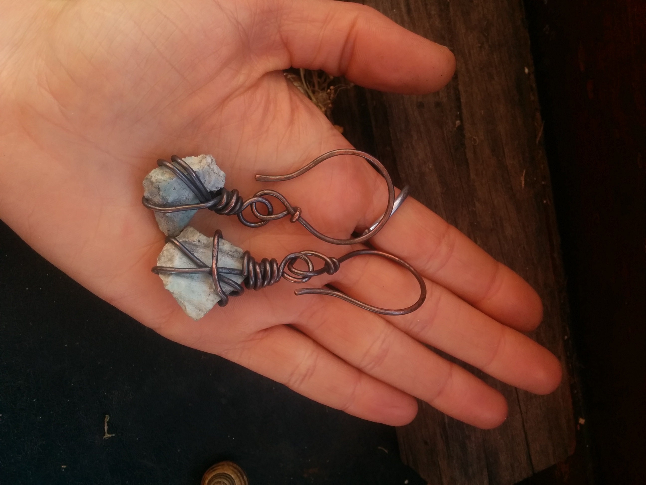 14g Larimar Copper Ear Weights *ear hangers *earweights *pagan jewelry ...