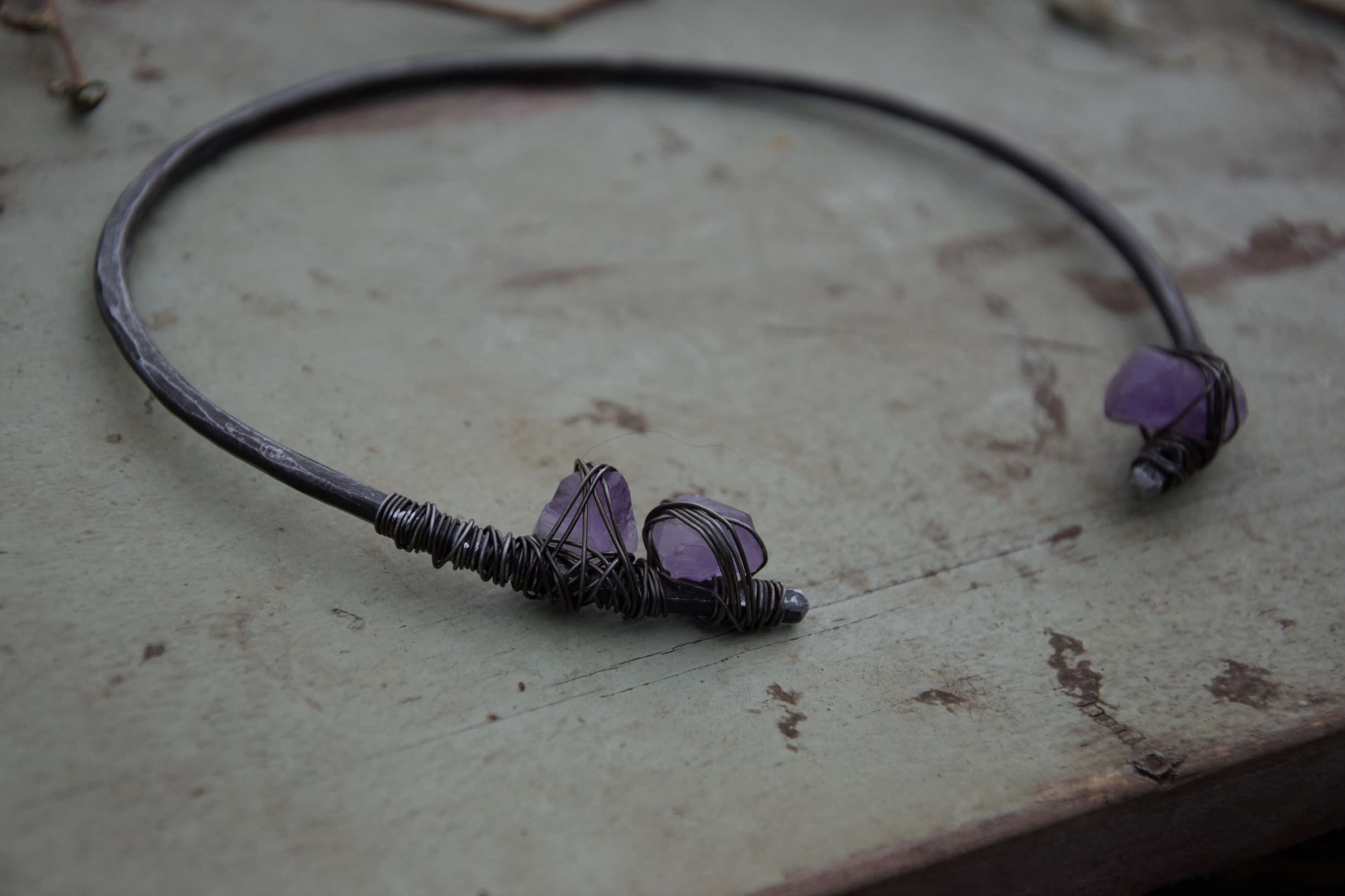Amethyst & Black Steel Neck Cuff
