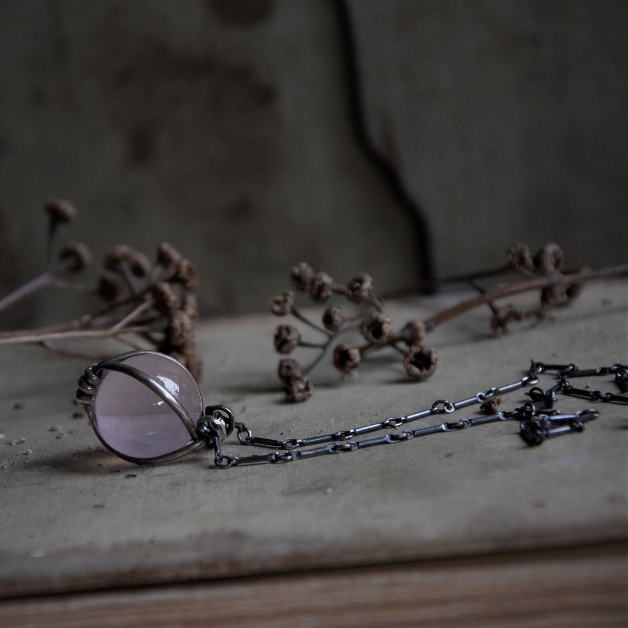 Rose Quartz Moon Oracle in Sterling Silver