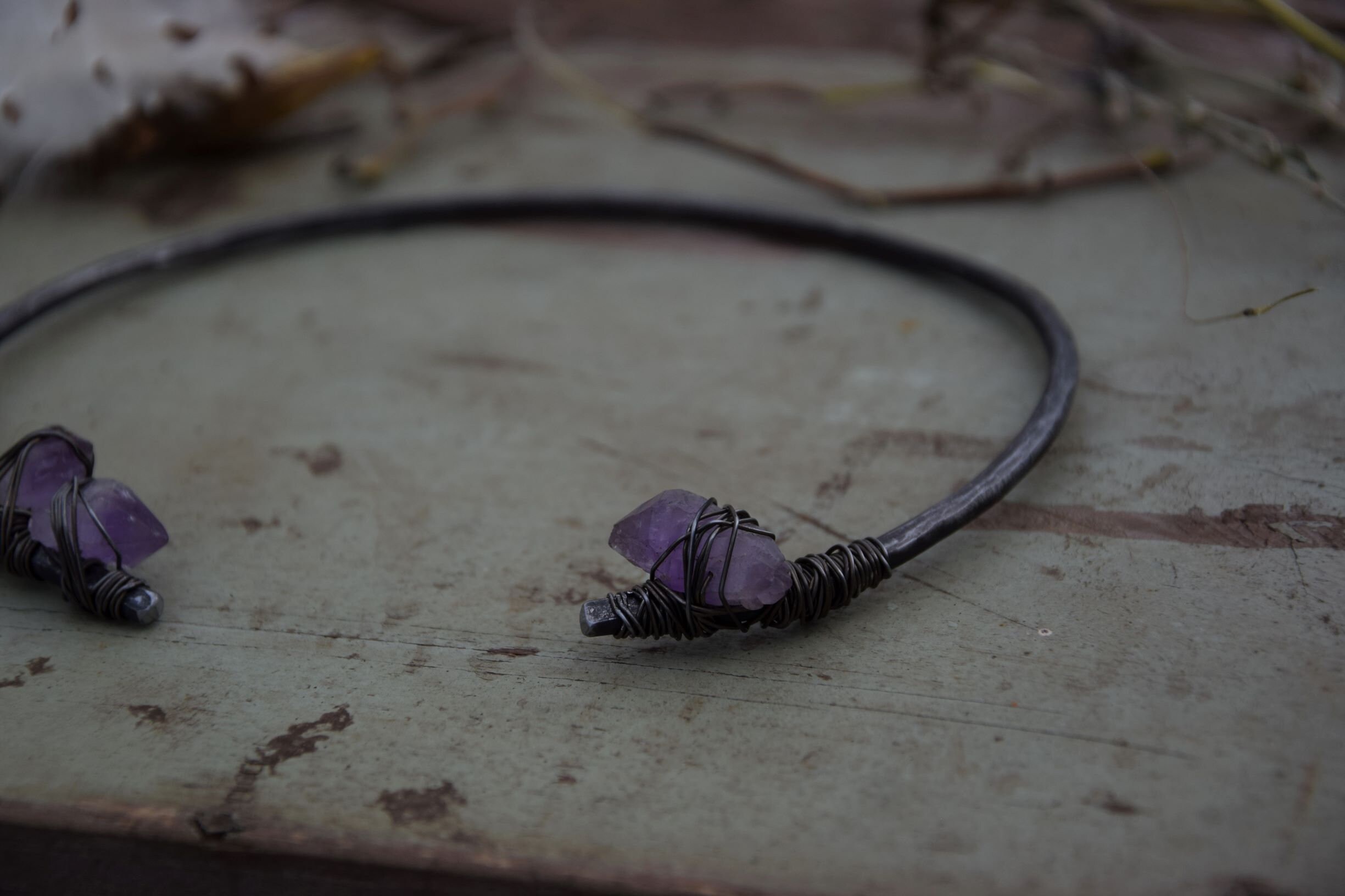 Amethyst & Black Steel Neck Cuff