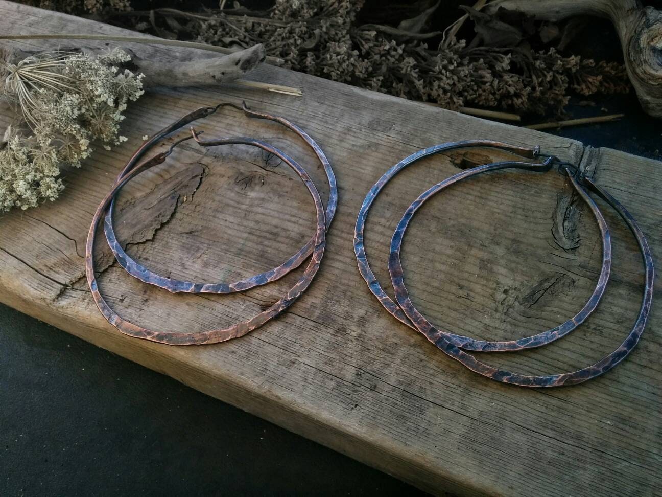 Large Blackened Copper Earrings