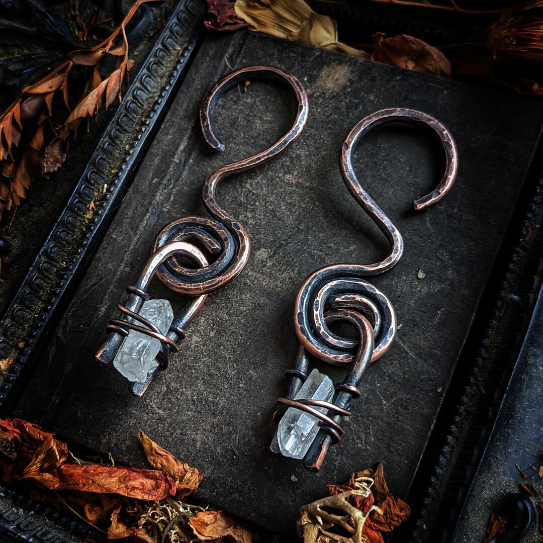 Spiral Quartz Ear Weights whimsigoth witchcore copper Earrings witch ...