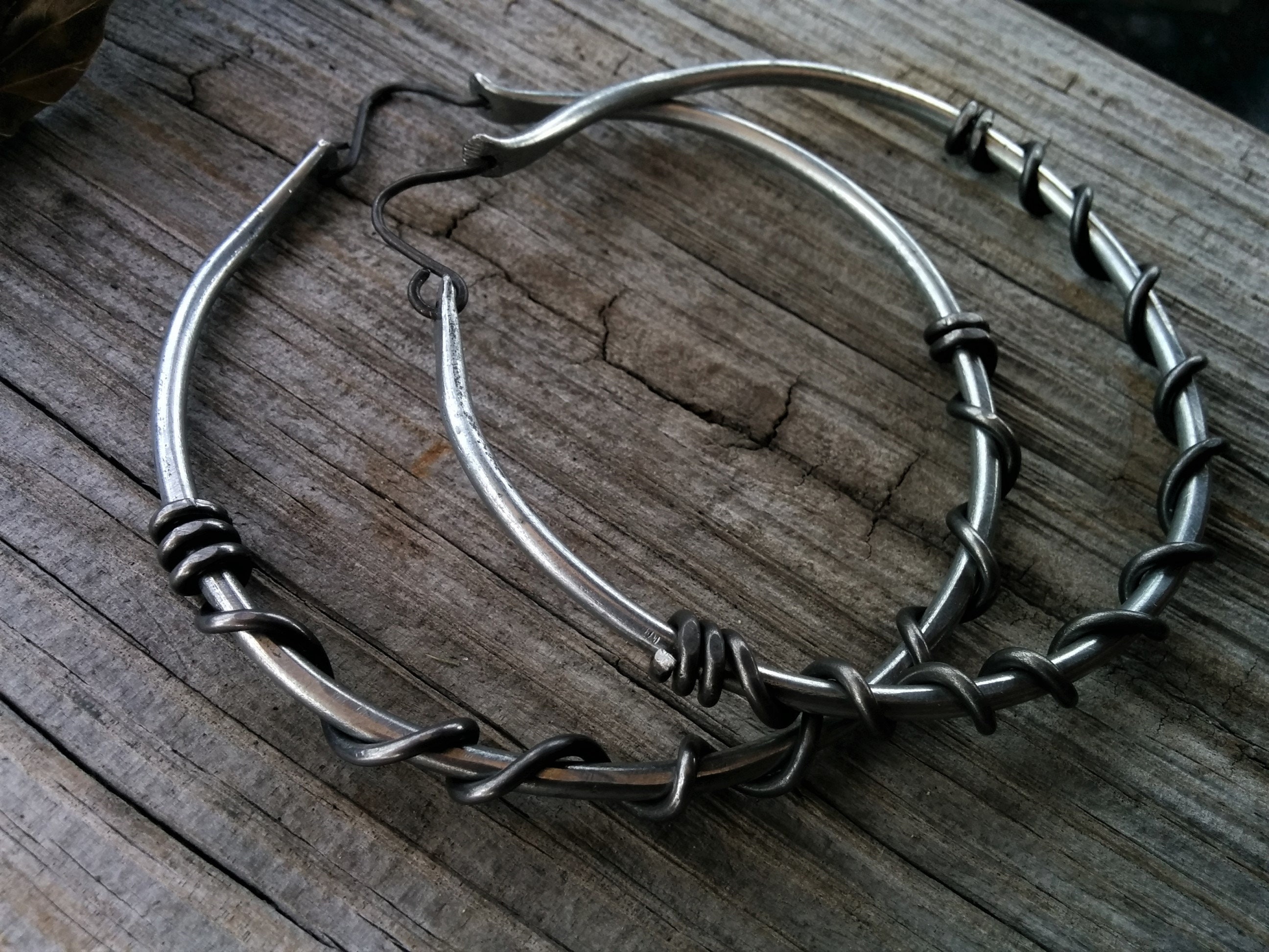 Black Metal Wire Wrap Hoop Earrings