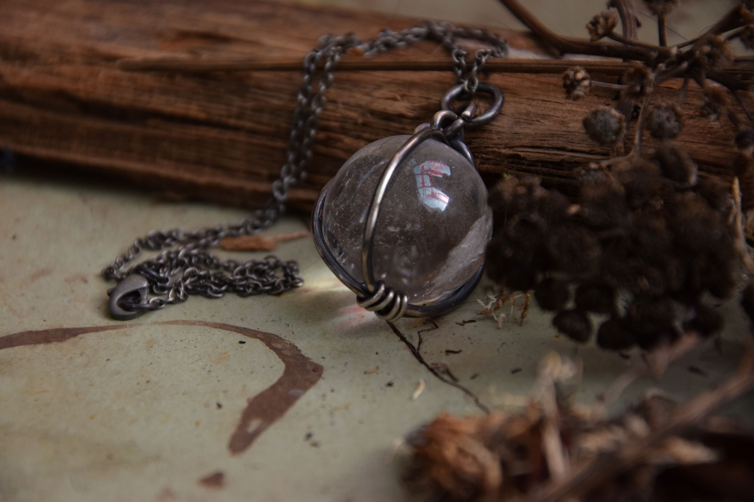 Sterling Silver Quartz Sphere Oracle Necklace