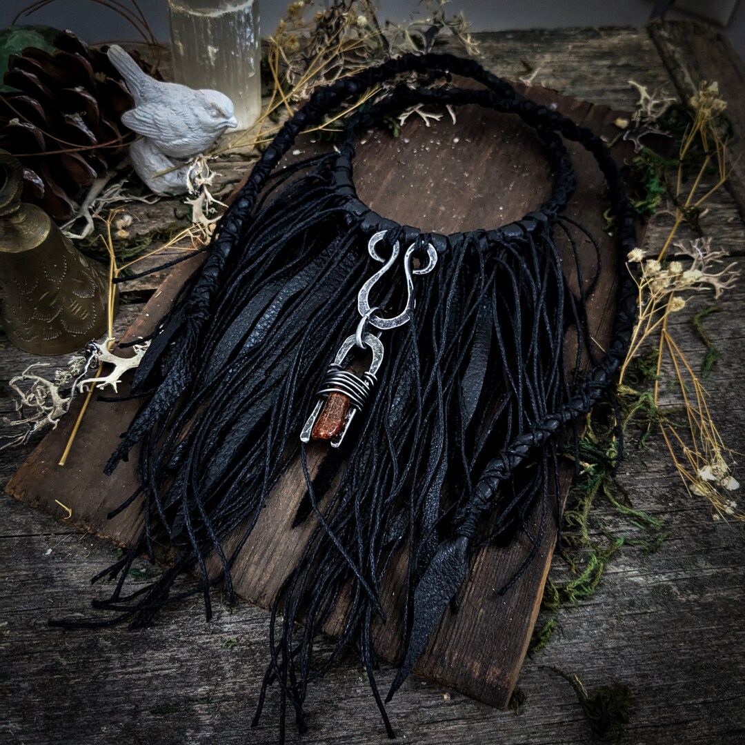 Fossilized Tree Sap & Iron Fringe Statement Necklace statement Jewelry ...