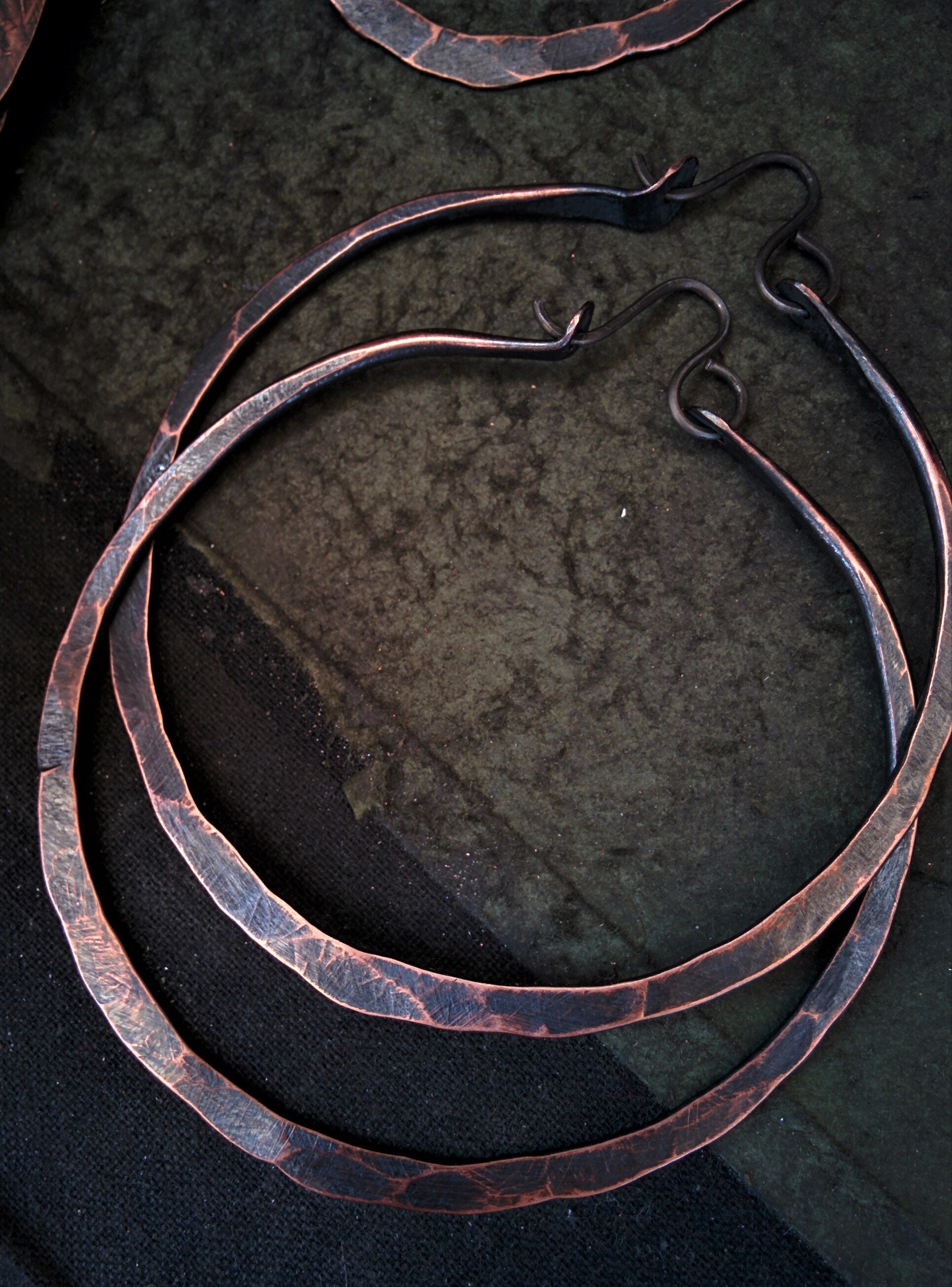 Textured Blackened Copper Hoops