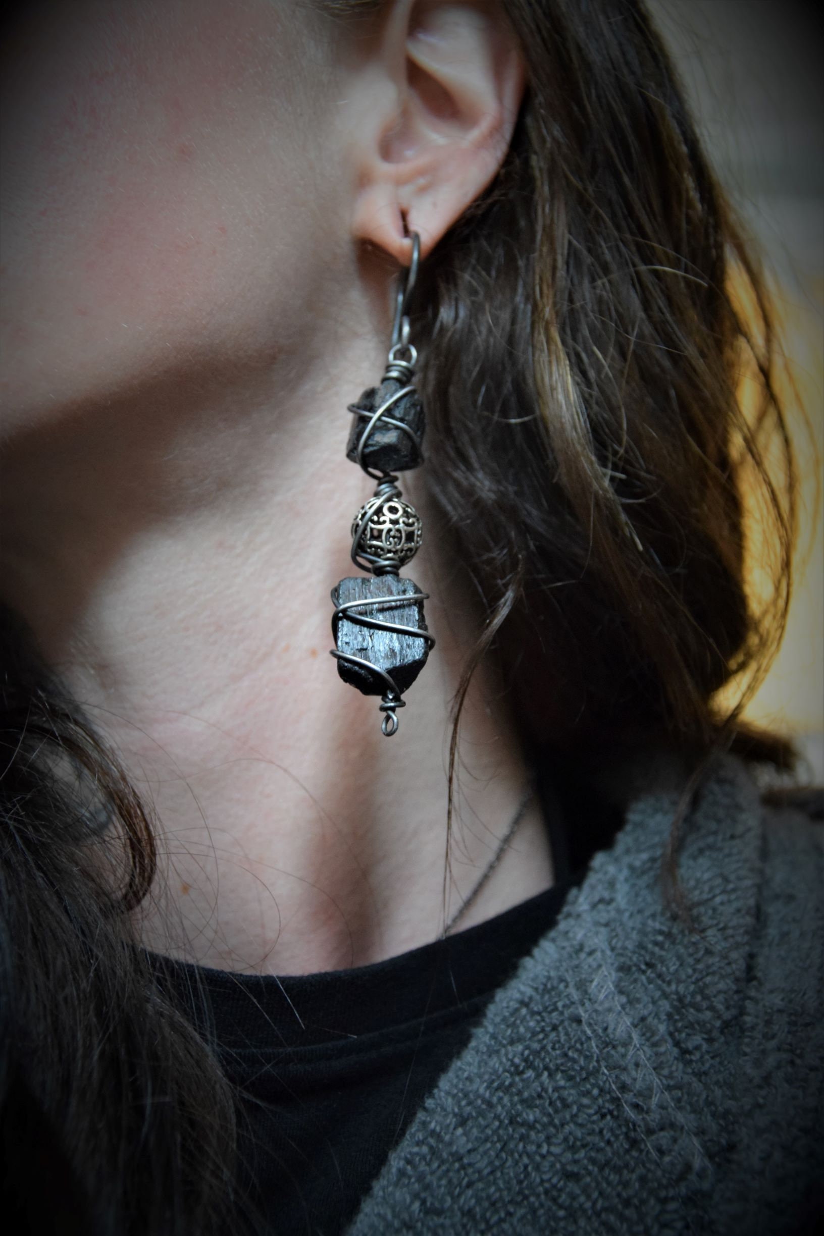 14g Raw Tourmaline Ear Hangers