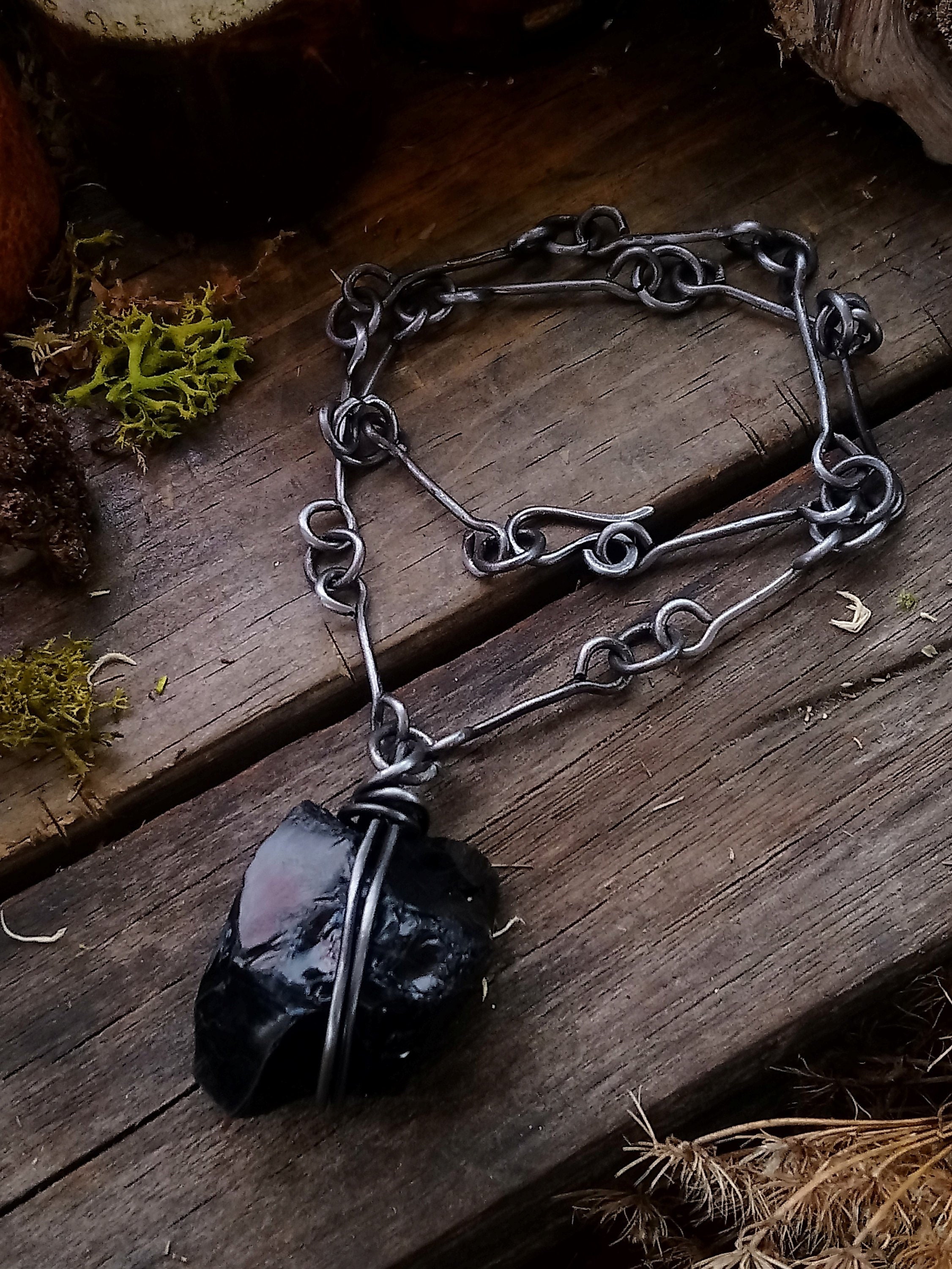 Rough Onyx on OOAK Steel Chain