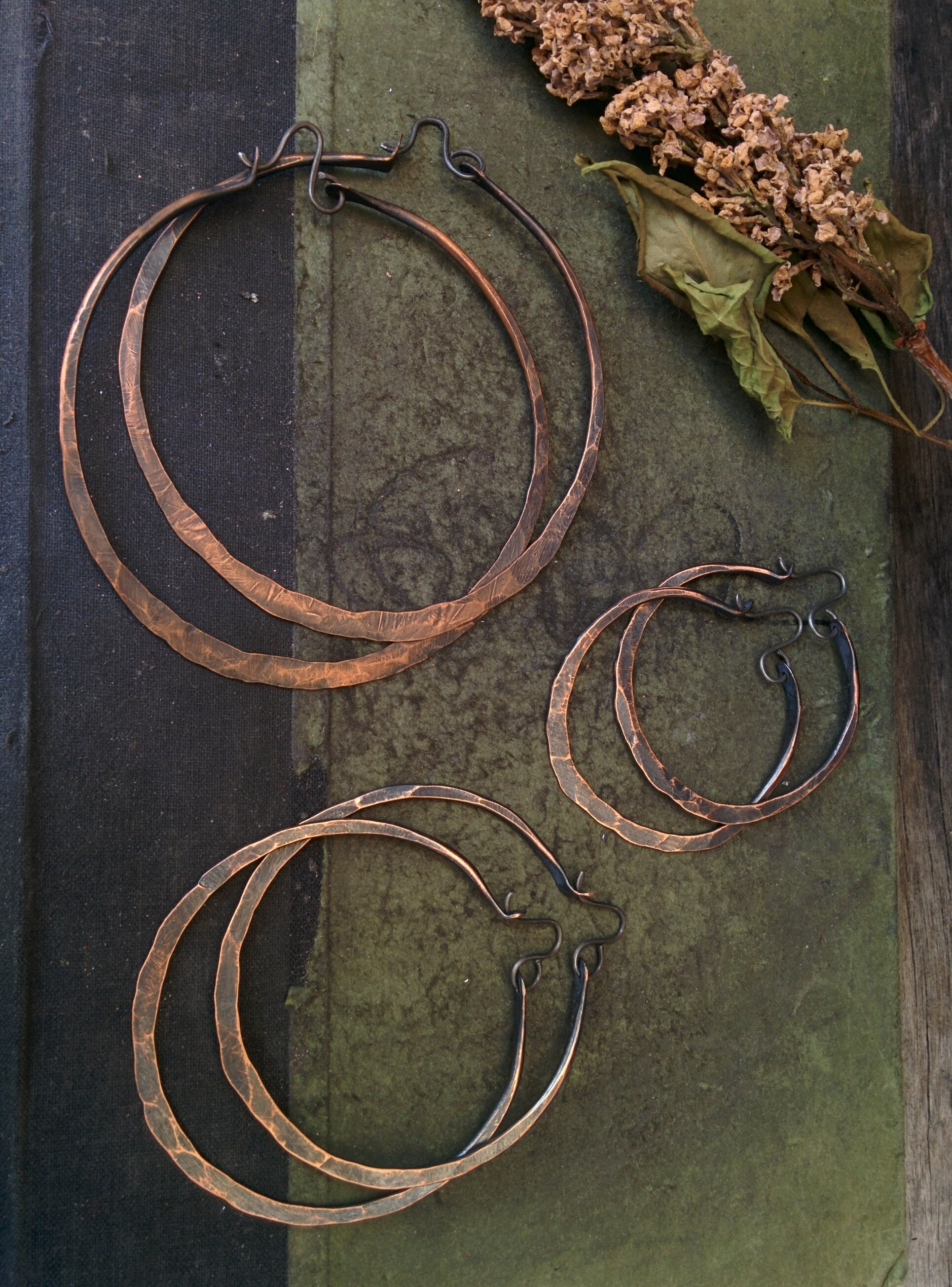 Textured Blackened Copper Hoops