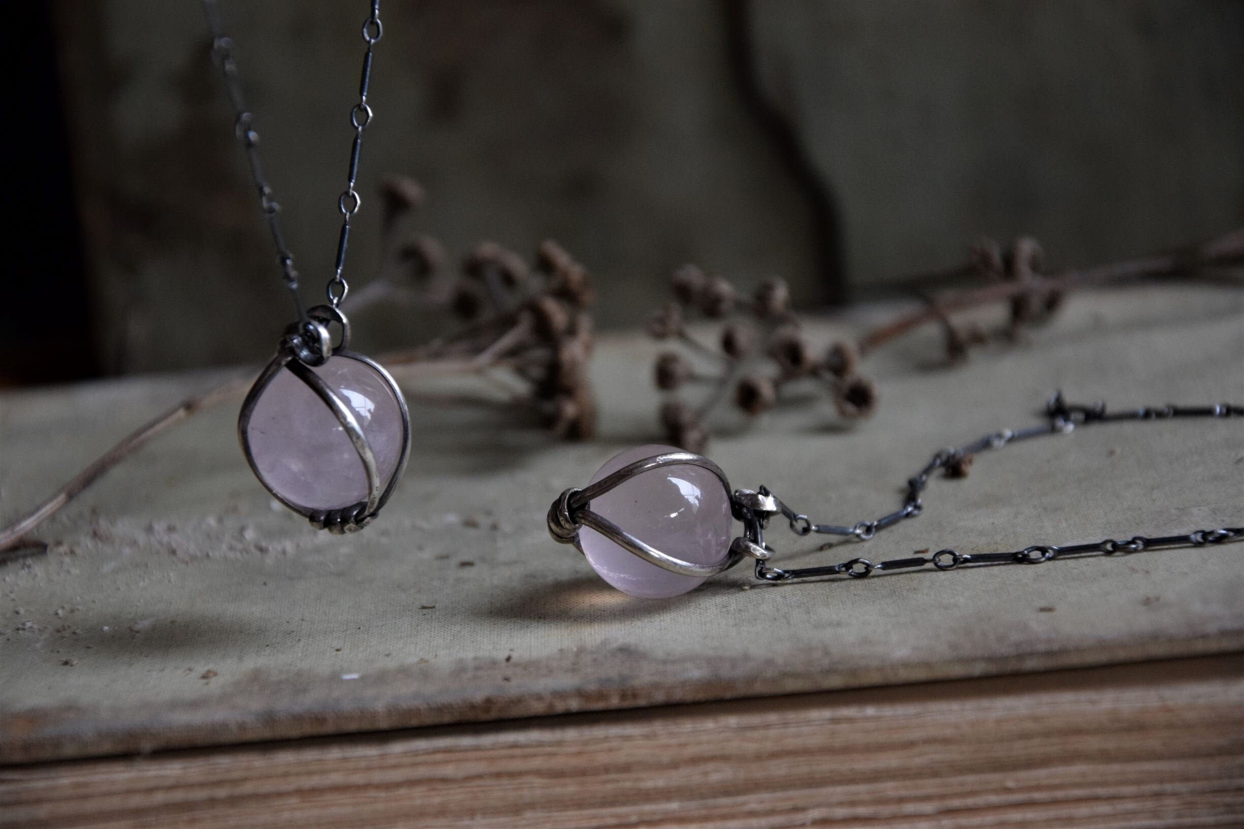 Rose Quartz Moon Oracle in Sterling Silver