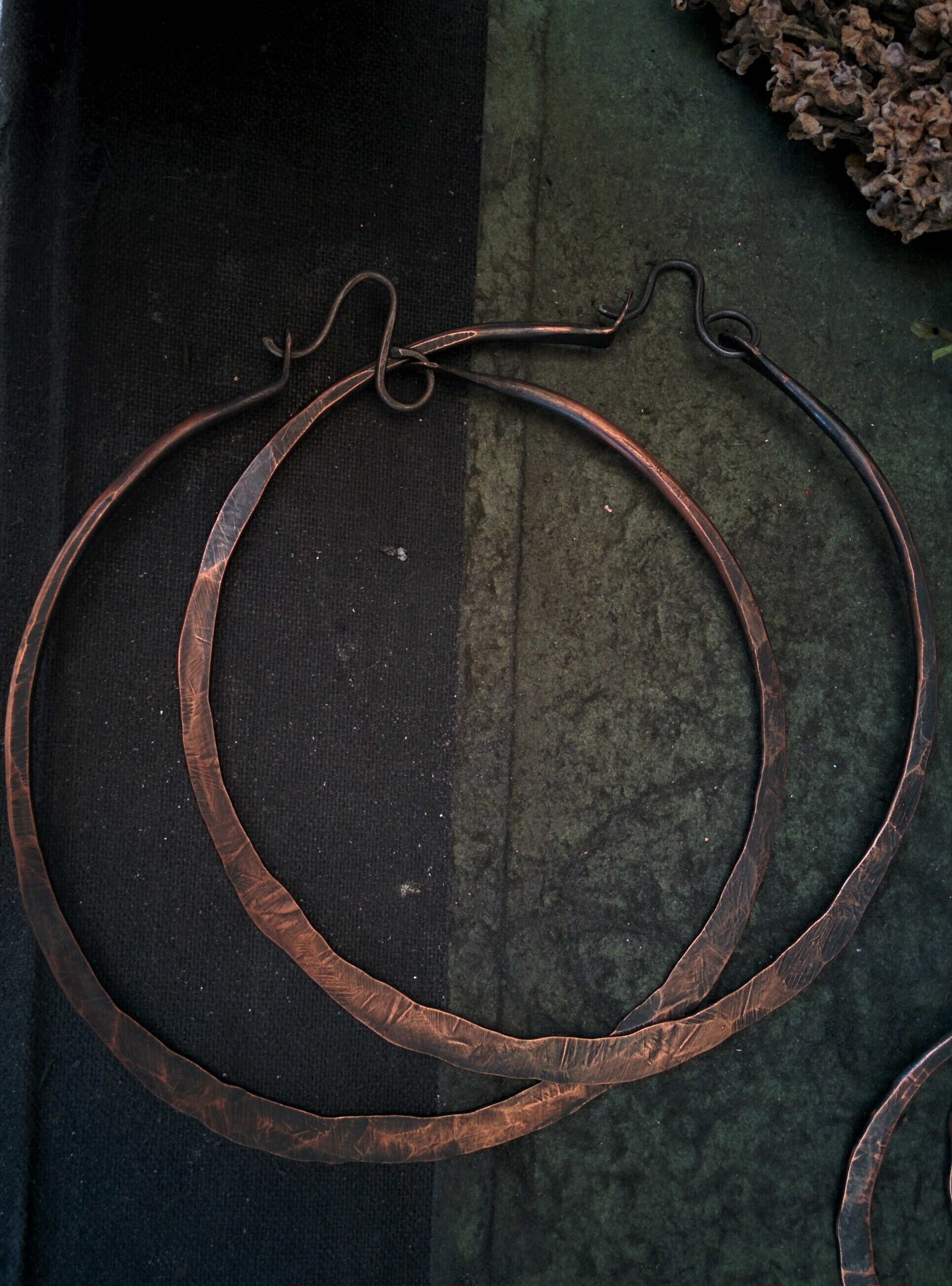 Textured Blackened Copper Hoops