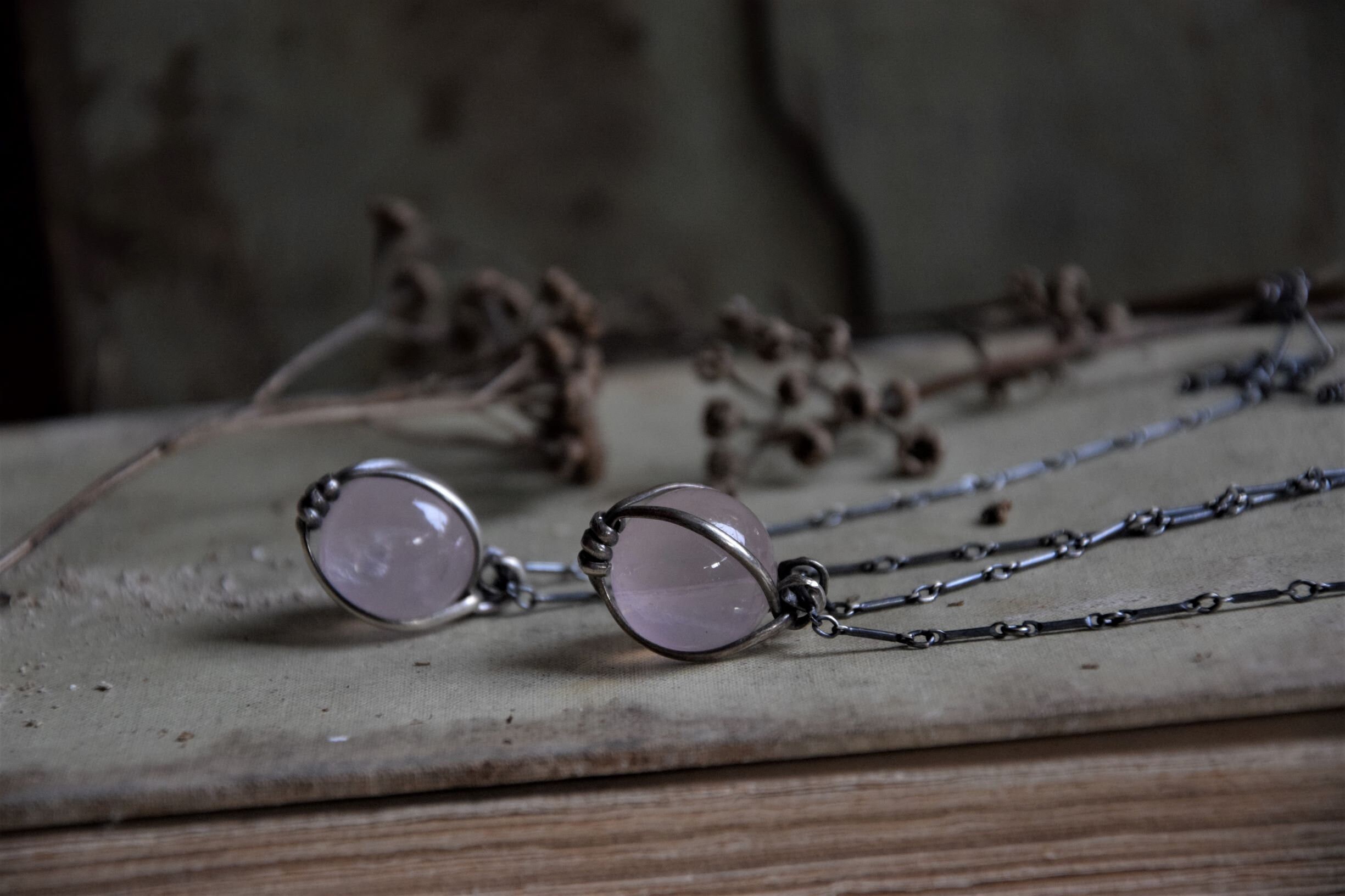 Rose Quartz Moon Oracle in Sterling Silver