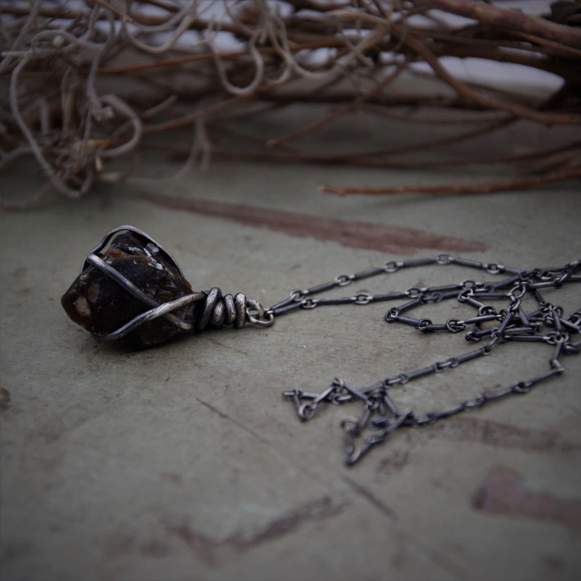 Raw Amber on Antiqued Silver Infinity Chain