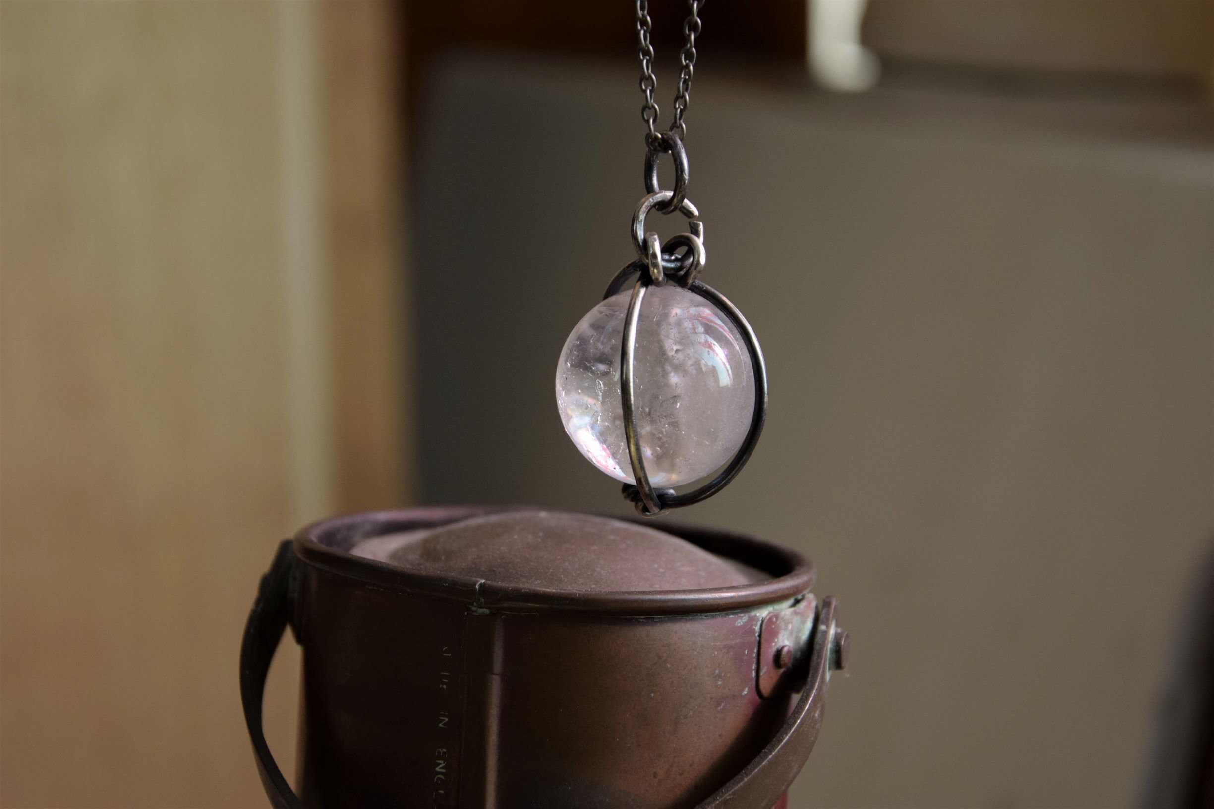 Sterling Silver Quartz Sphere Oracle Necklace