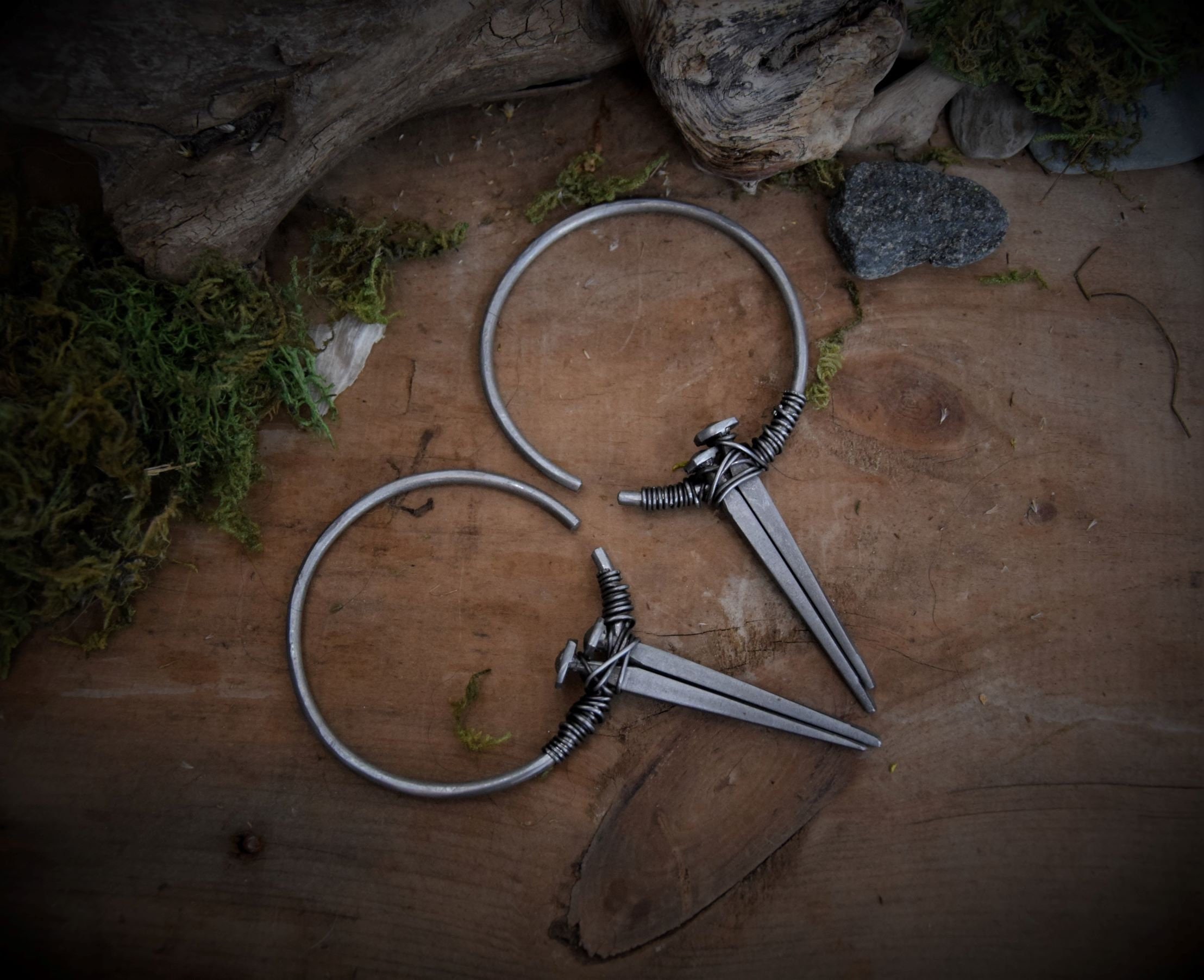 Double Spike Nail 8g Ear Hanger Hoops
