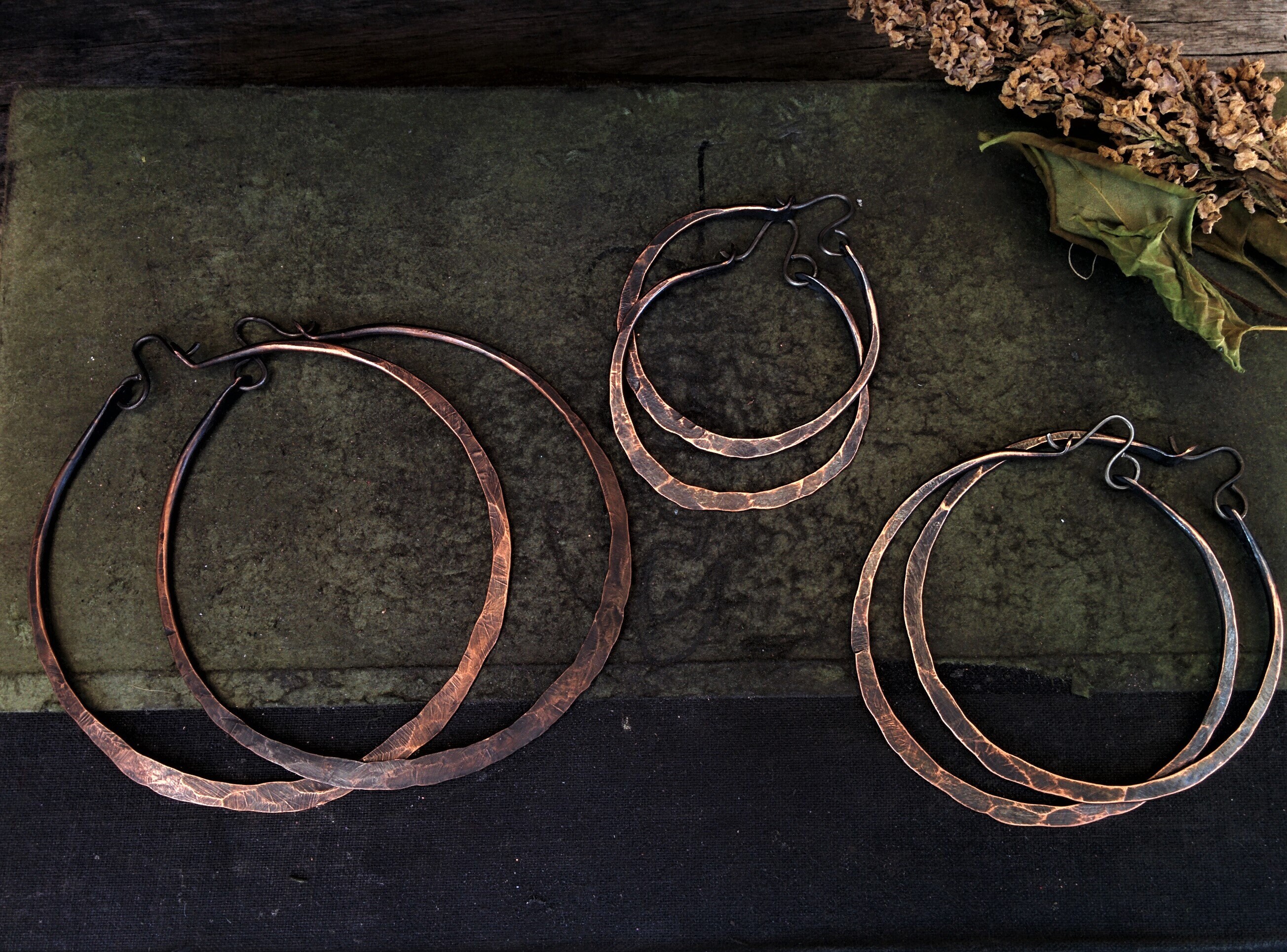 Textured Blackened Copper Hoops