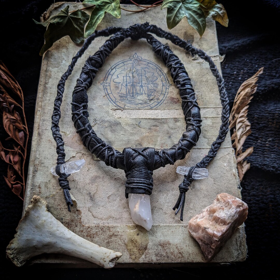 Quartz & Leather Choker goth Jewelry whimsigoth industrial Style witchy Gift witch Jewelry pagan ...