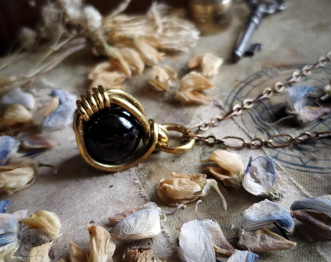 Obsidian Oracle Brass Statement Necklace / Crystal Ball Pendant ...