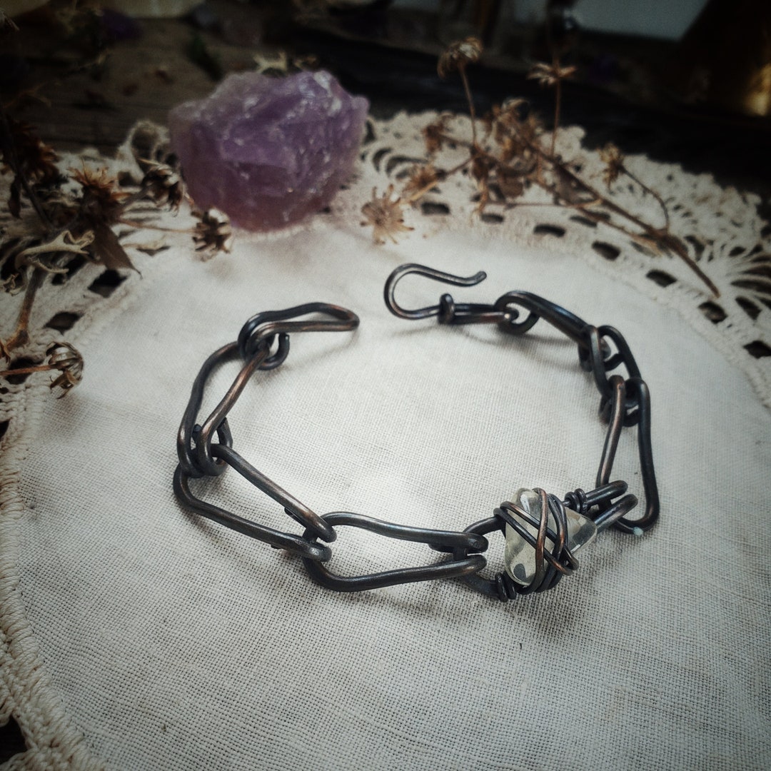 Citrine & Copper Chain Link Bracelet *dark Aesthetic Jewelry *agate ...