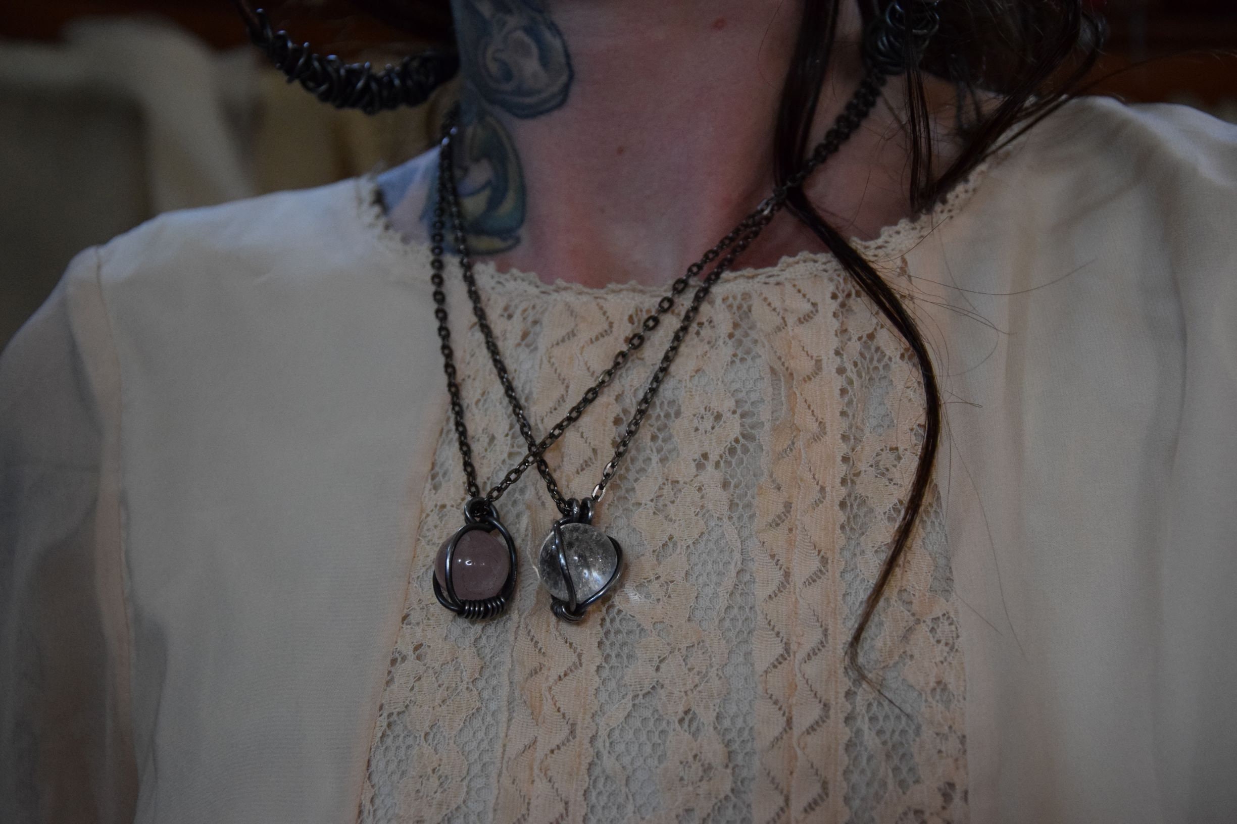 Mini Rose Quartz or Quartz Oracle Necklace