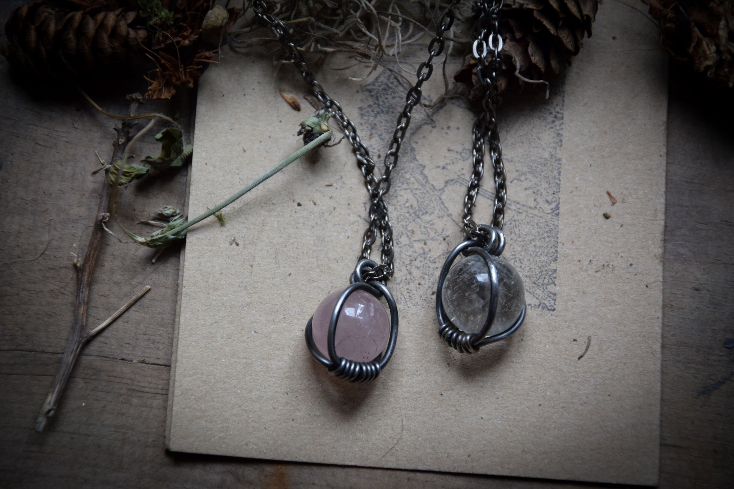 Mini Rose Quartz or Quartz Oracle Necklace