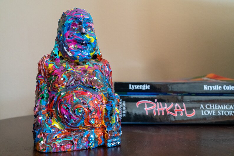 Psychedelic Outsider Art - Upcycled BUDDHA Wood Sculpture Painted ...