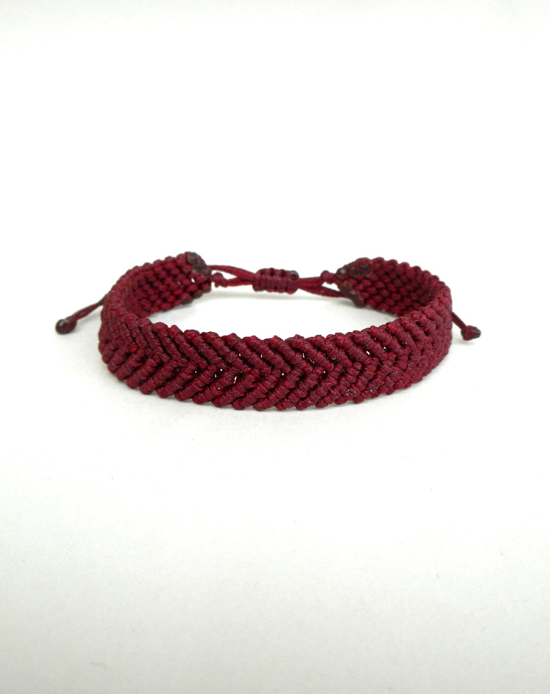 Burgundy Chevron Macrame Bracelet: Adjustable Boho Friendship Jewelry ...