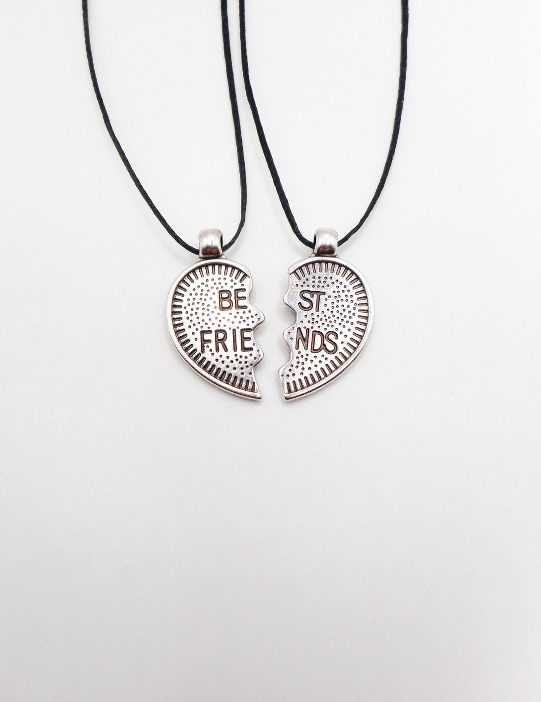 Bff Gift Best Friends Split Heart Necklace Set Silver Plated Double ...