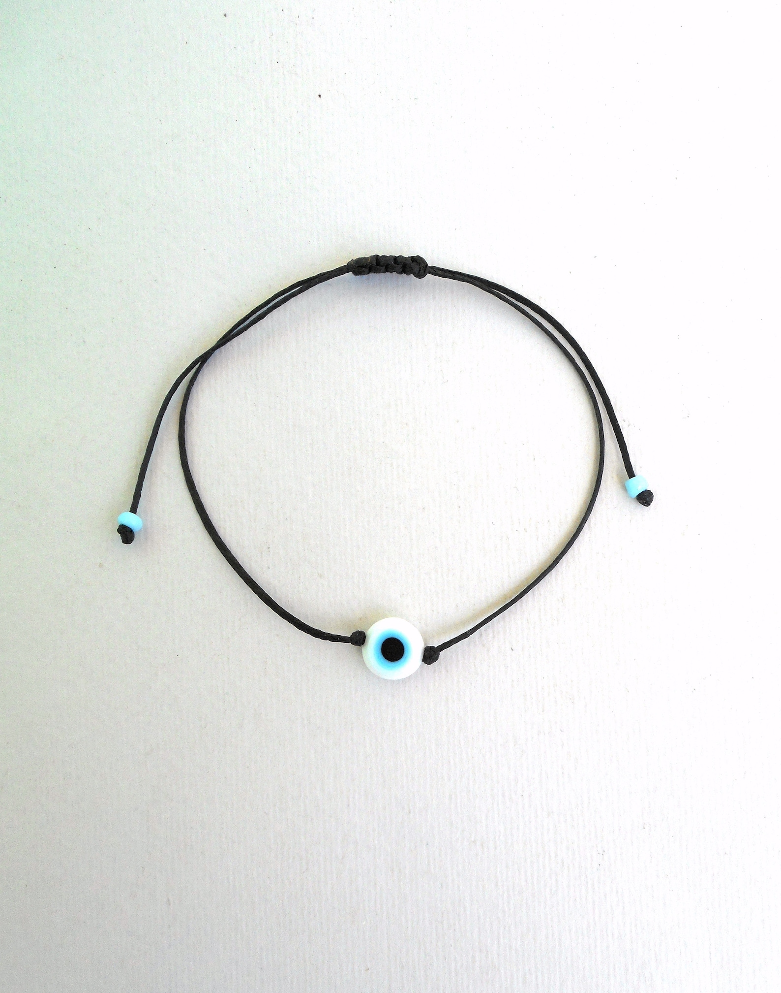 White eye bead Black string bracelet Mens evil eye bracelet | Etsy