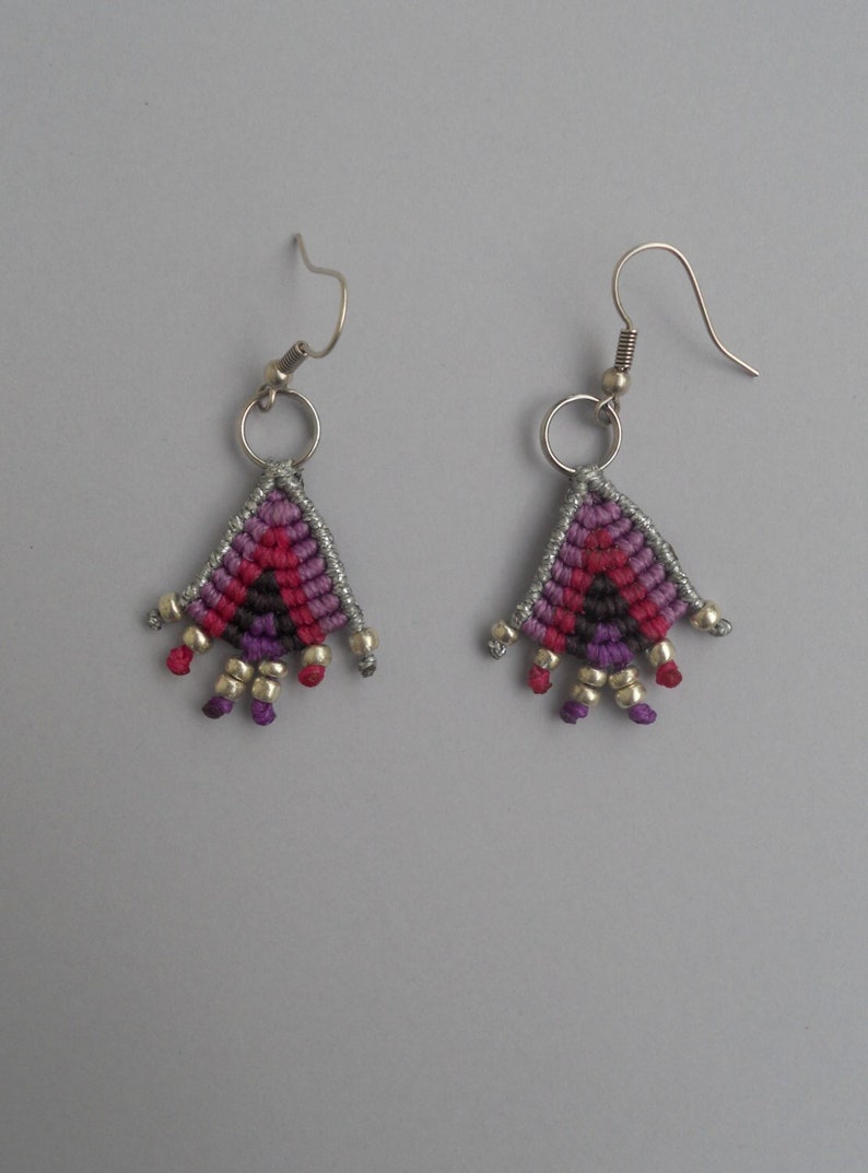 Micro Macrame Triangle Dangle Earrings Tribal Earrings Womens - Etsy