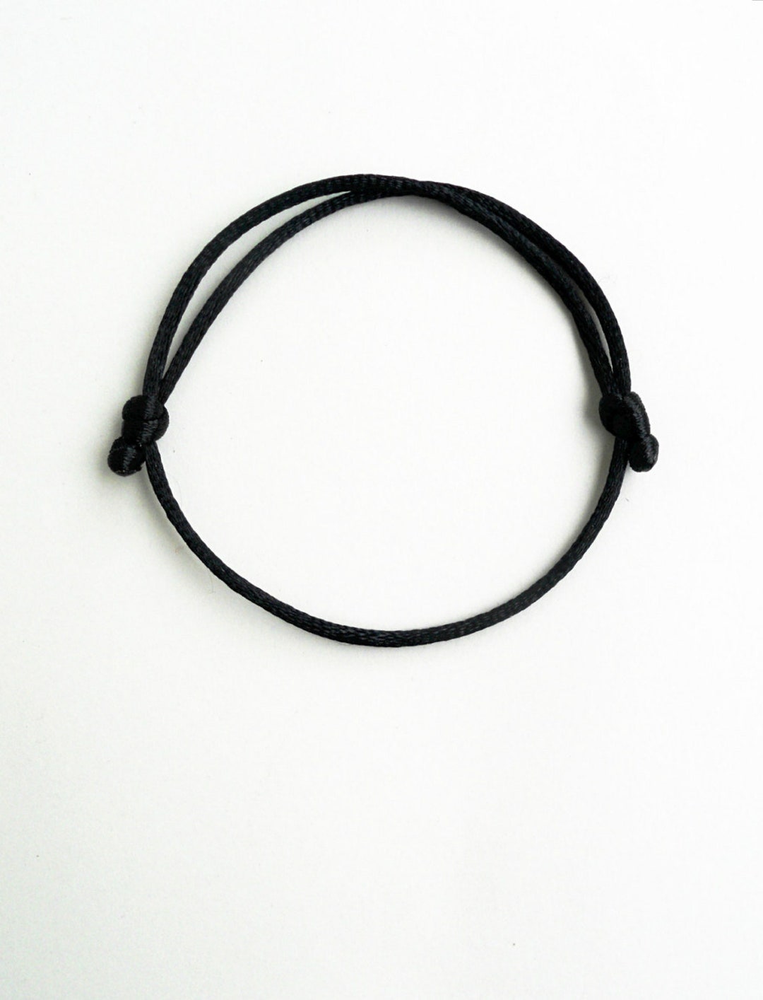 Black Satin Cord Bracelet: Adjustable Sliding Knot Mens Jewelry ...