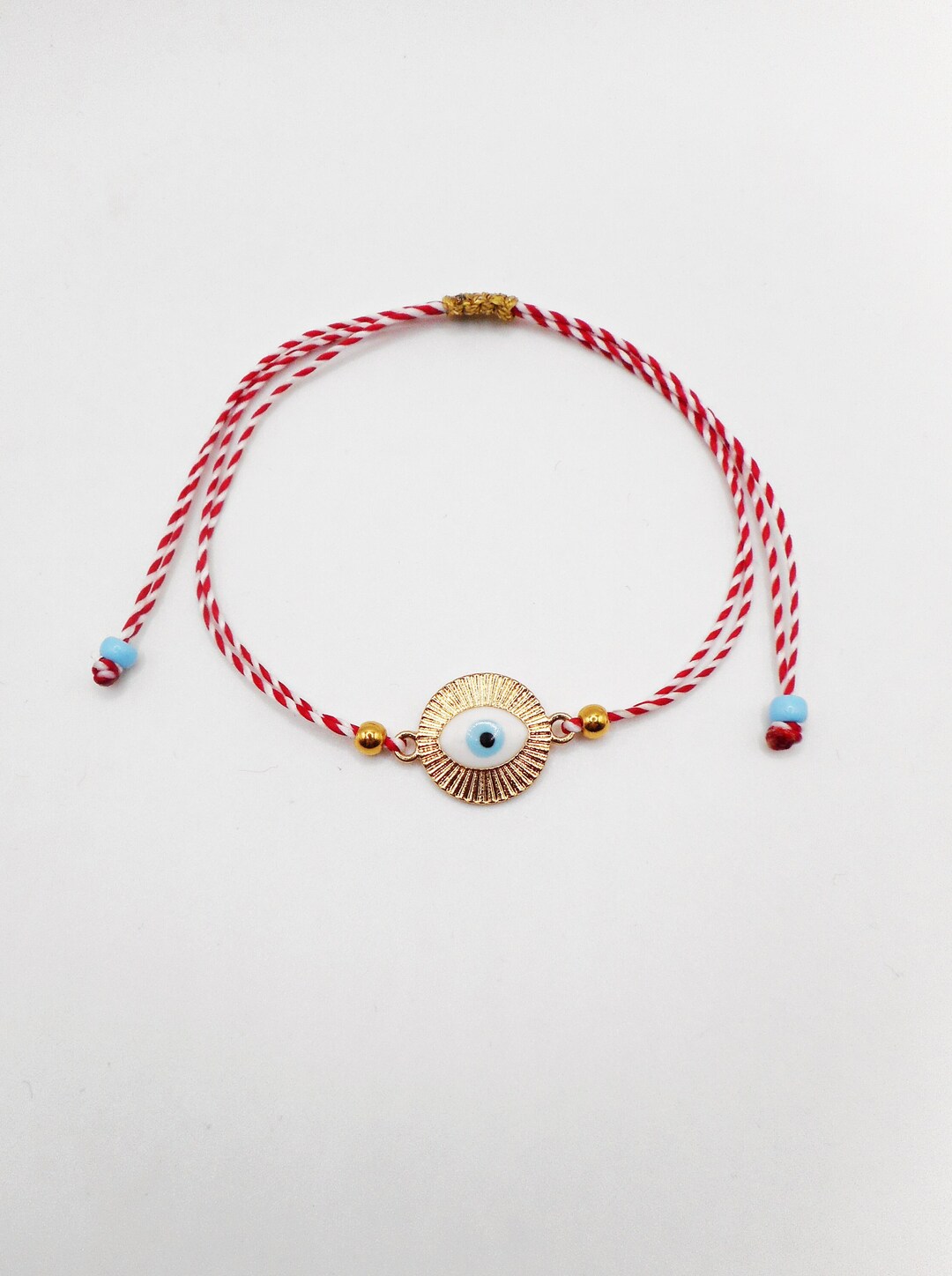 Evil Eye Disc Gold Enamel Charm Bracelet, Mothers Day Gift, Talisman ...