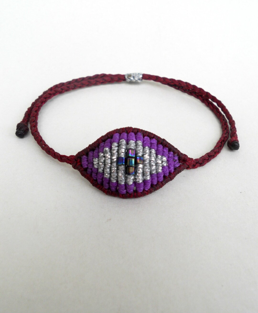 Evil Eye Cross Bracelet Macrame Bracelet, Beaded Cross,purple Mal De ...