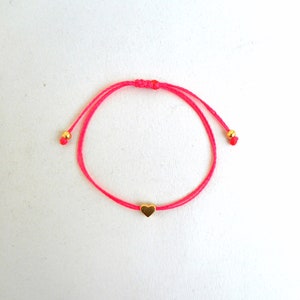 Gold Heart Charm Bracelet Waxed String Bracelet Love - Etsy
