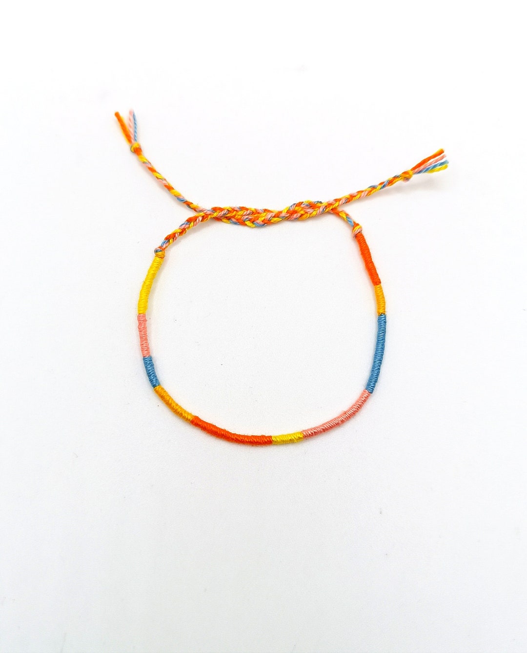 Sunset Pastel Cotton Friendship Bracelet: Soft Thread Wrap, Wrist Stack ...