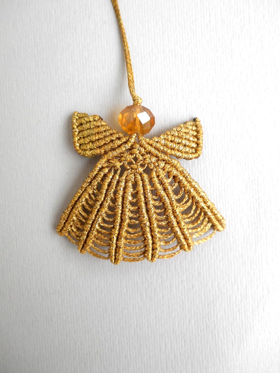 Macrame Angel Christmas Ornament Holiday Tree Decor Gold Angel Handmade ...
