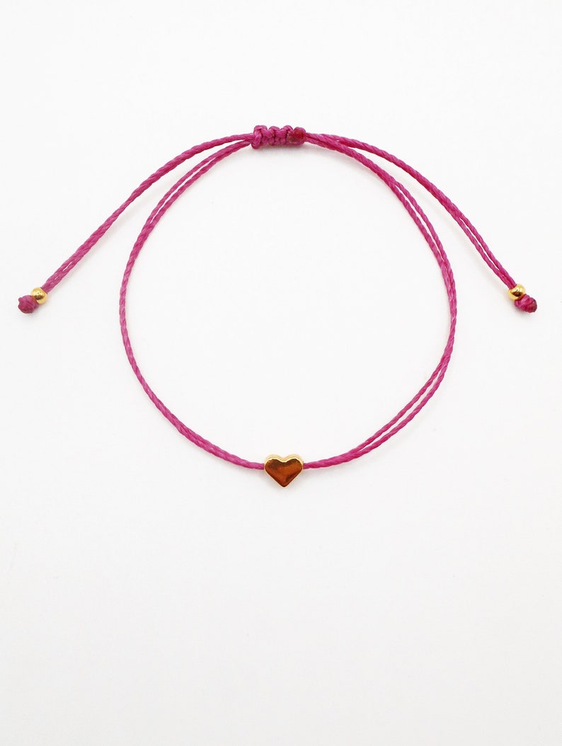 Gold Heart Charm Bracelet Waxed String Bracelet Love - Etsy