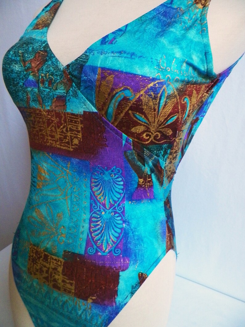 Gorgeous 1980s Turquoise And Gold Swimsuit High Thigh Maillot Etsy