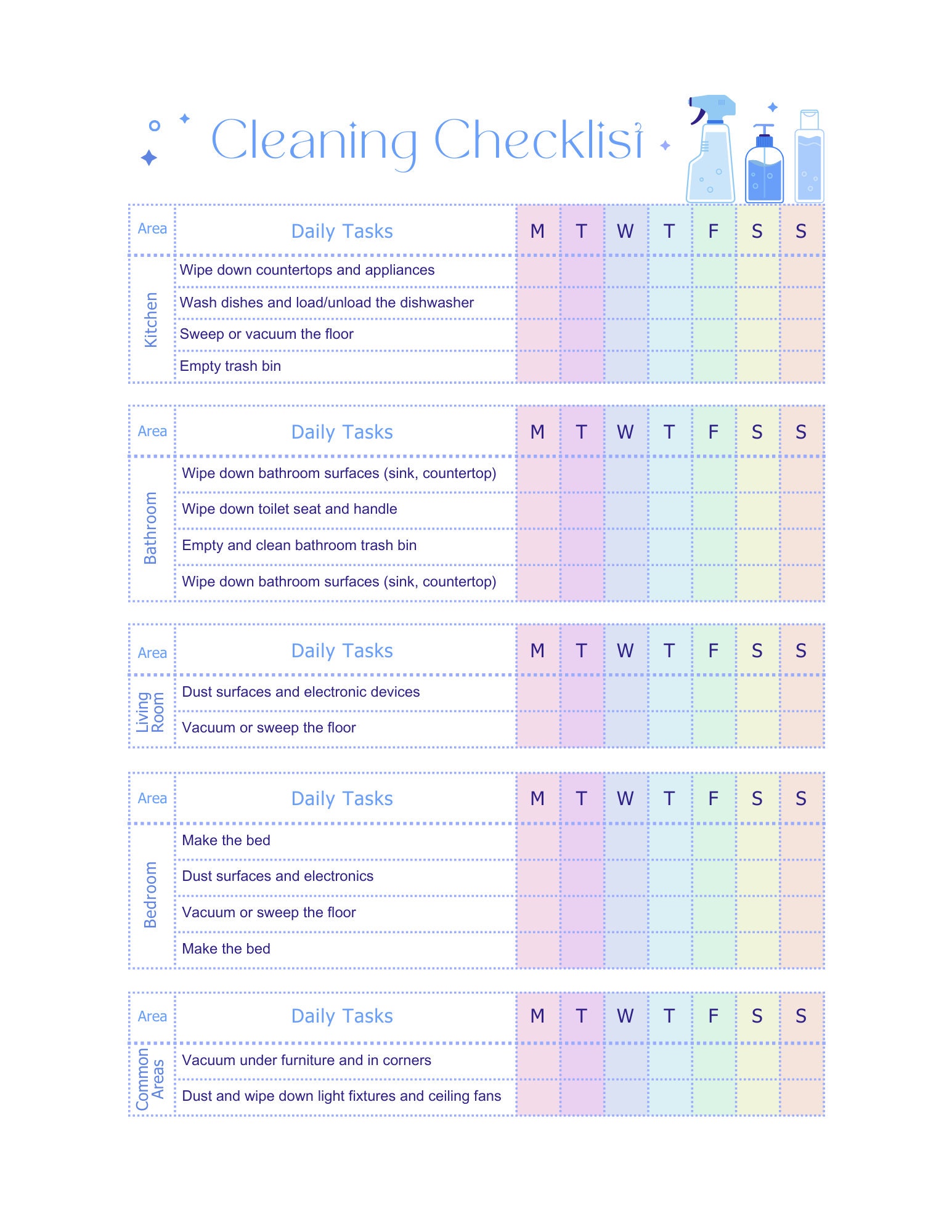 Easy Cleaning Checklist: Printable Checklist for Household Chores, OCD ...