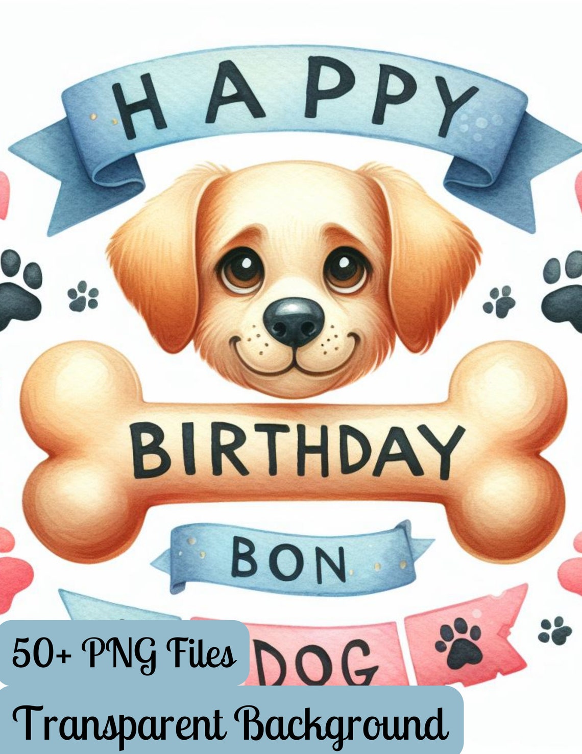 Watercolor Dog Birthday Party Clipart, Ballon Party, Birthday PNG ...