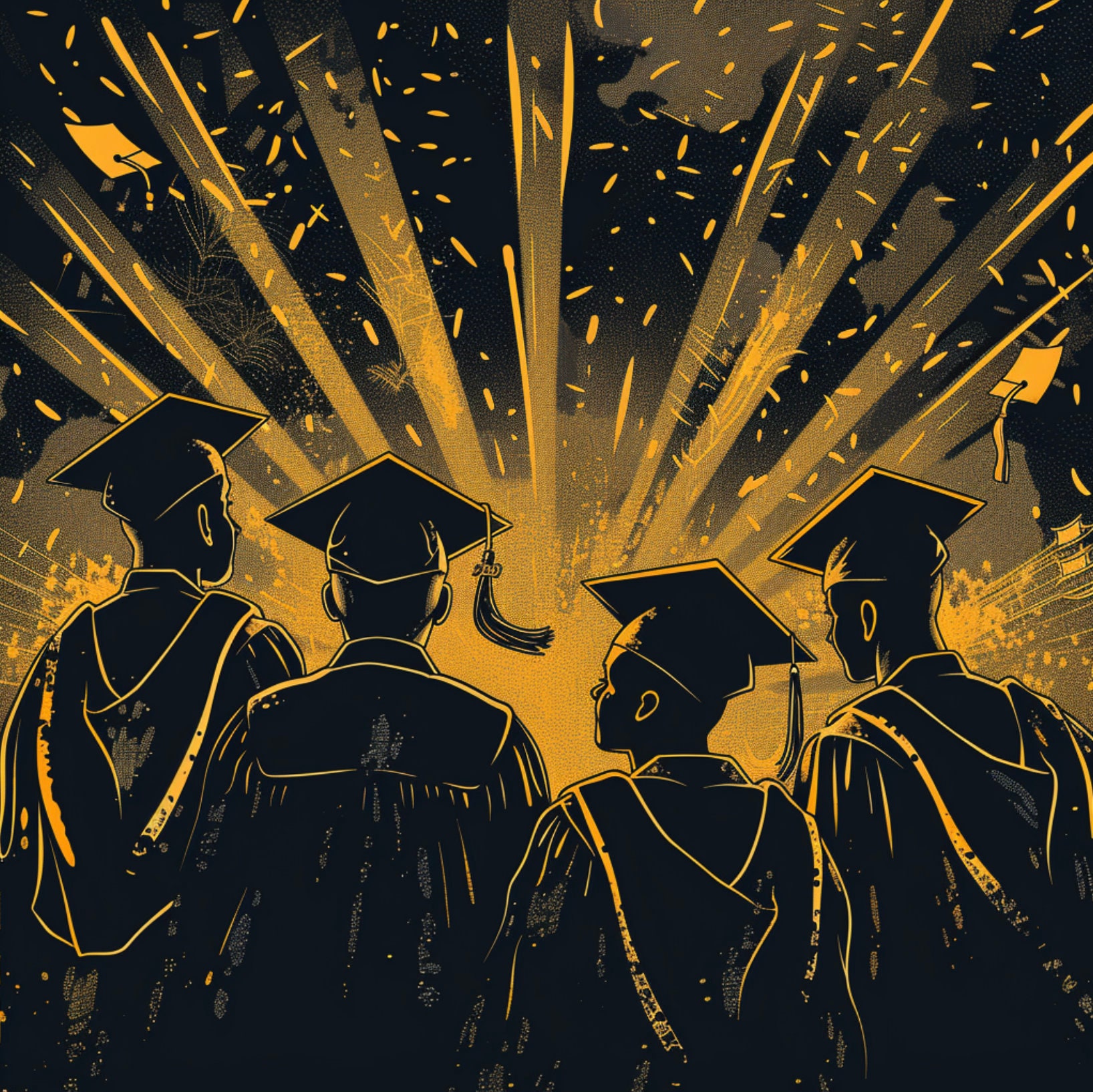 Graduation Clipart, Black and Gold Graduation, Graduation, Stickers ...