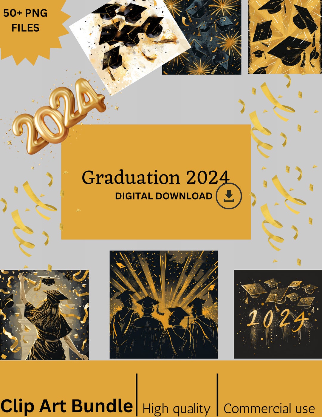 Graduation Clipart, Black and Gold Graduation, Graduation, Stickers ...