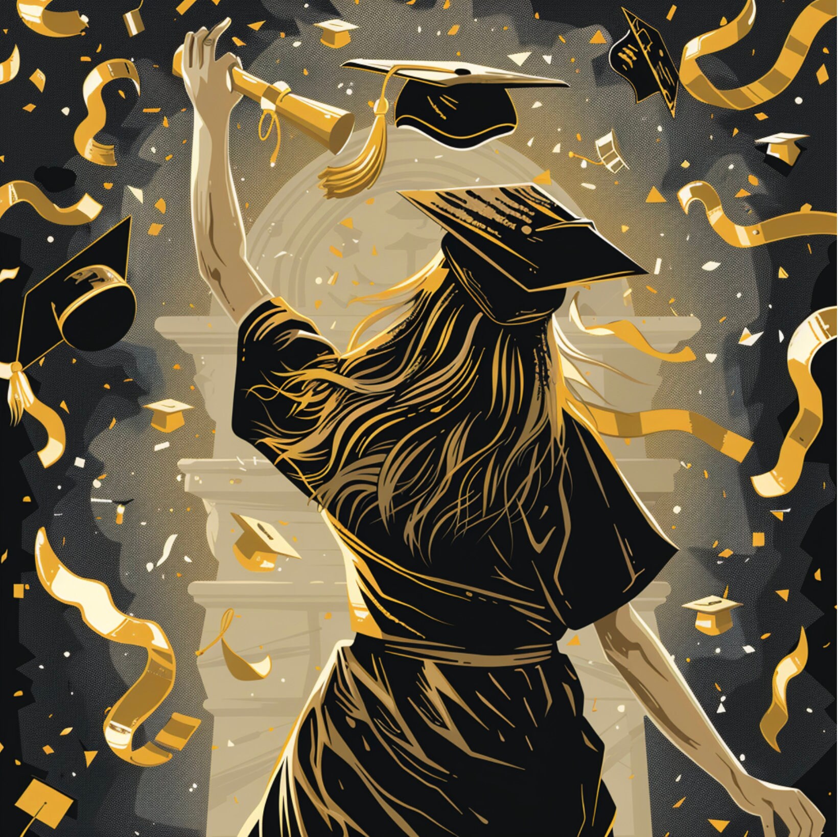 Graduation Clipart, Black and Gold Graduation, Graduation, Stickers ...