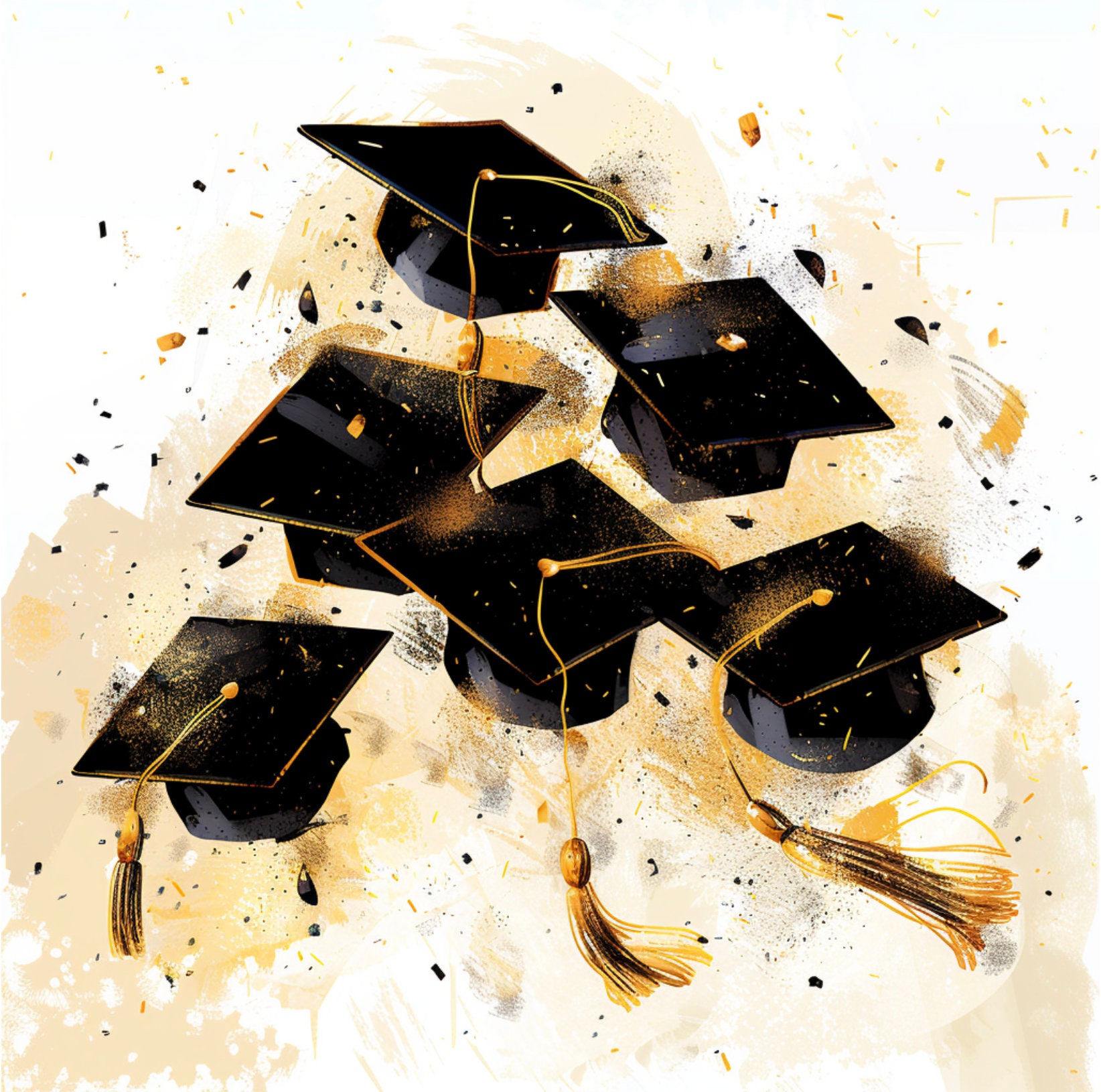 Graduation Clipart, Black and Gold Graduation, Graduation, Stickers ...