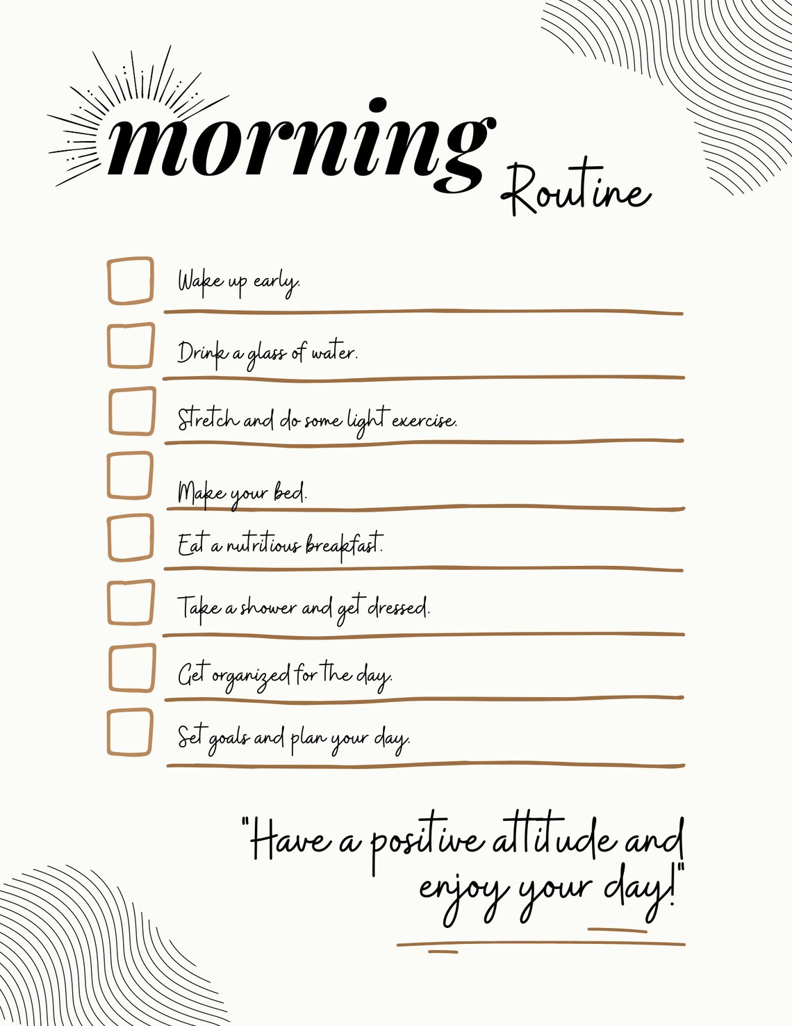 Morning Routine Checklist: Printable Checklist for Morning Routine ...