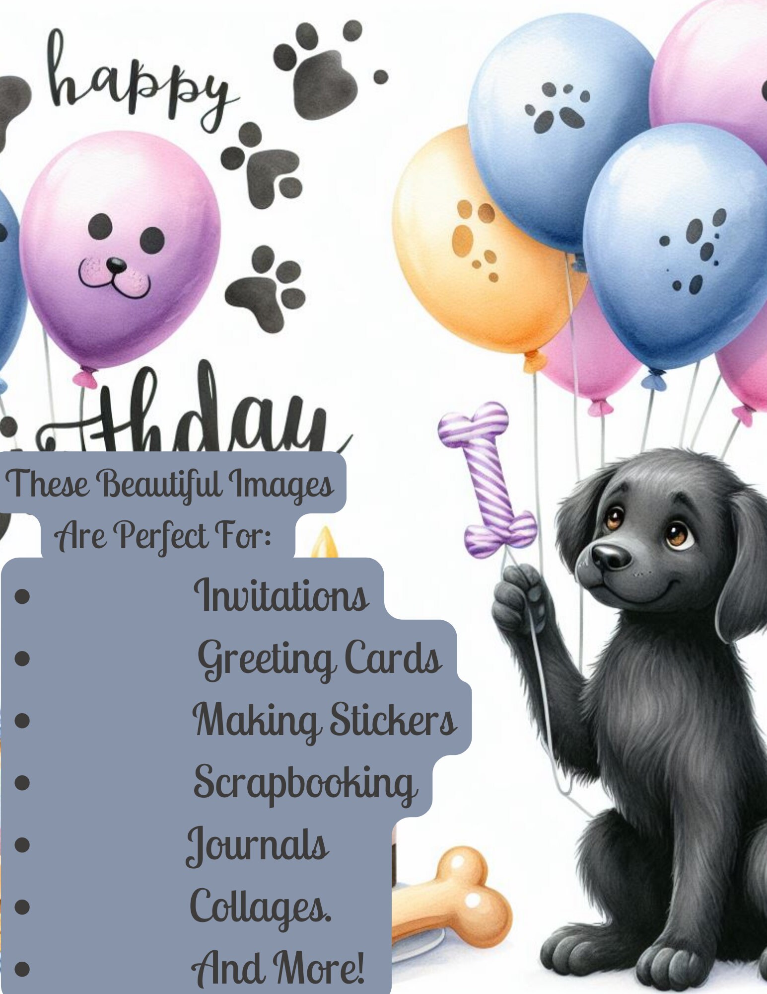 Watercolor Dog Birthday Party Clipart, Ballon Party, Birthday PNG ...