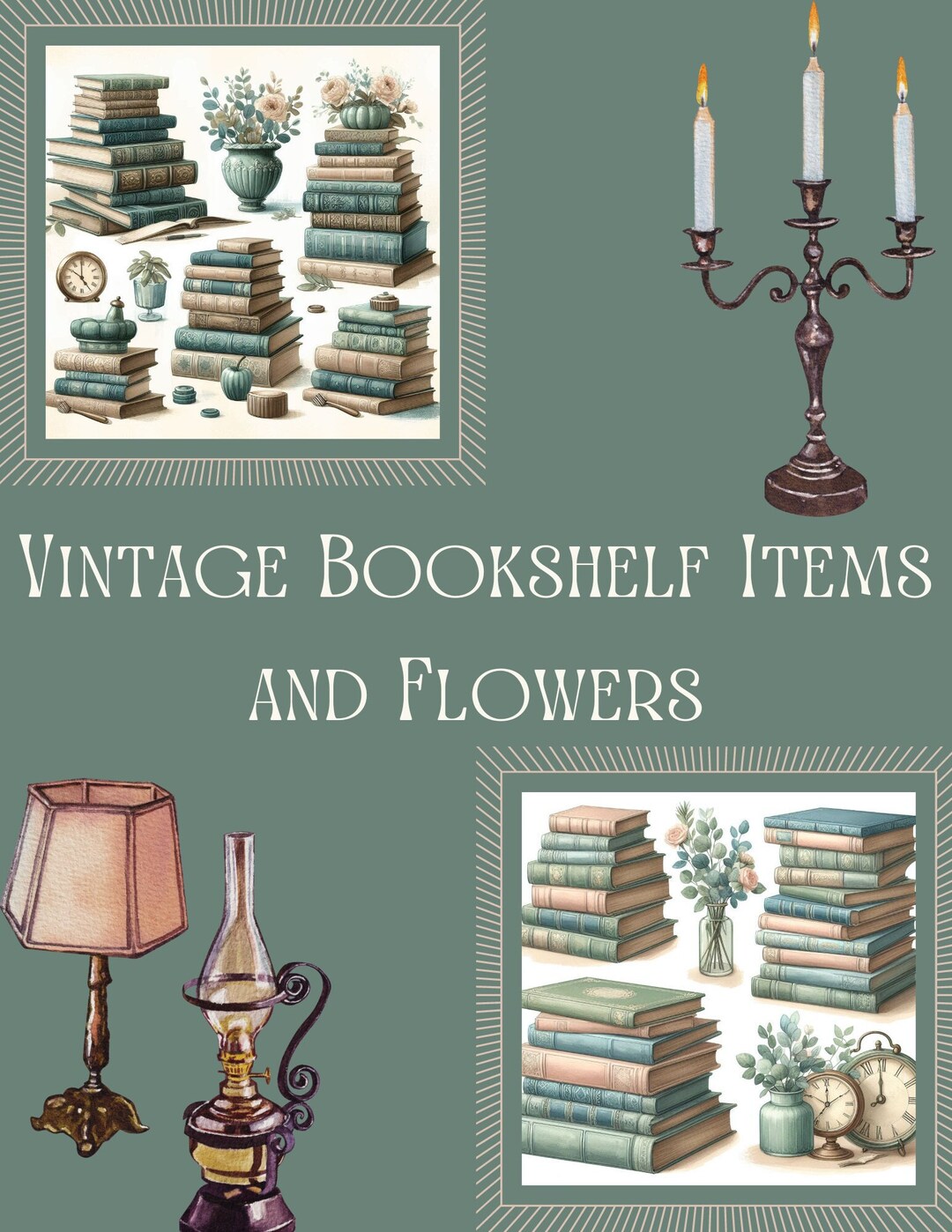 Books, Watercolor Books Clipart, Vintage Bookshelf Items, Book Lover ...